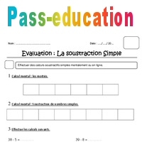 Soustraction simple - Examen Evaluation : Primaire 2 - PDF à imprimer