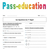 1er degré - Equations - Exercices : Secondaire 2 - PDF à imprimer