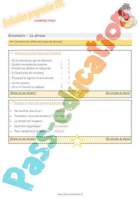 Connaitre les différents types de phrases - Examen Evaluation ...