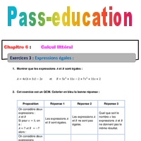 Expressions égales - Révisions - Calcul littéral - Exercices avec ...
