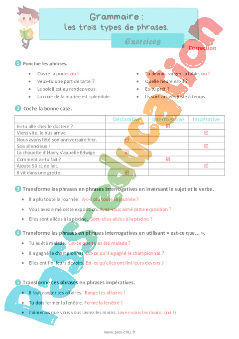 Les trois types de phrases (déclarative, interrogative et impérative ...