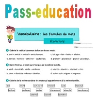 Les familles de mots - Exercices de vocabulaire : Primaire 3 - PDF à ...
