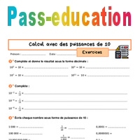 Calcul avec des puissances de 10 - Exercices avec les corrigés : Secondaire 2 - PDF à imprimer