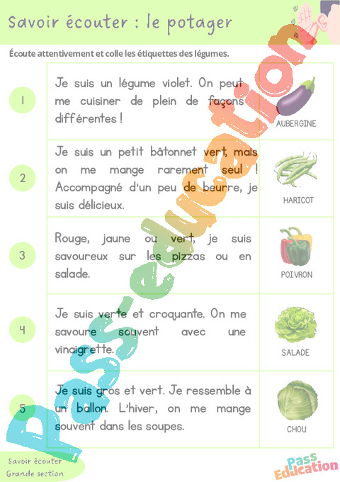 Le potager - Découvrir l'écrit : Maternelle 2 - PDF à imprimer